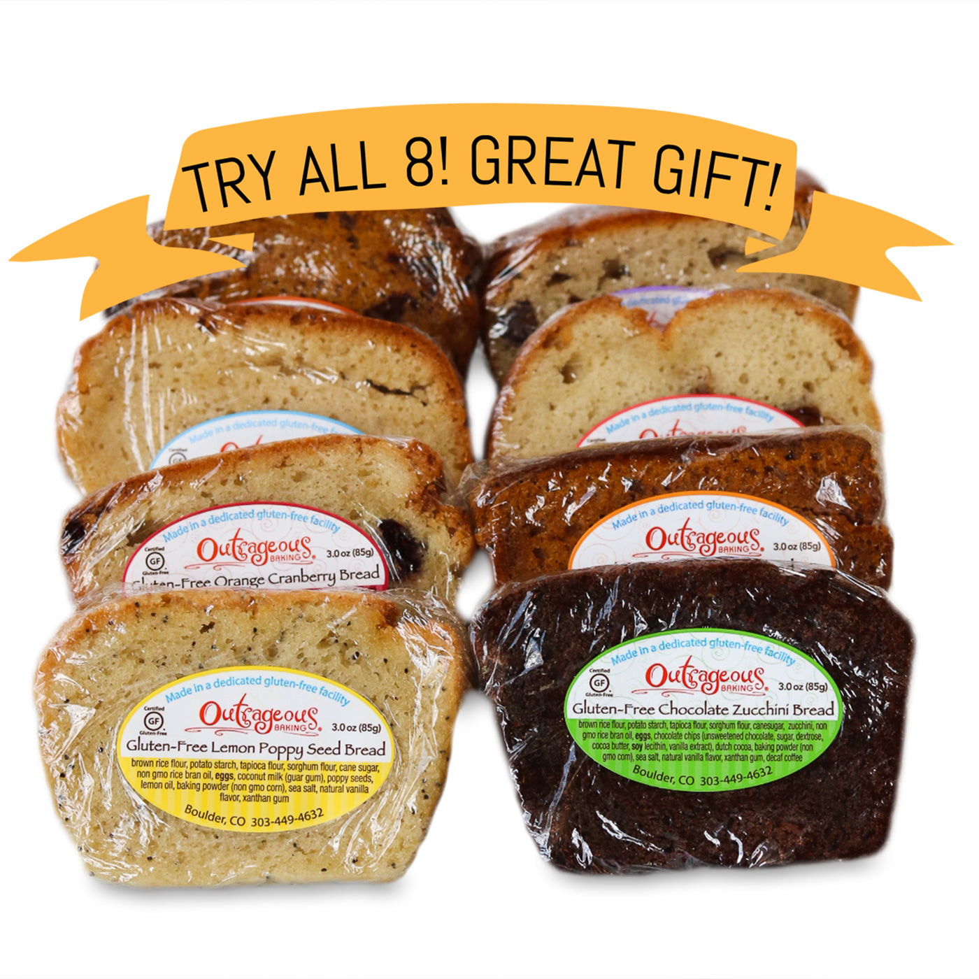 Sweet Bread Sampler Pack (has eggs) Pre-Sliced (8 pieces) | Outrageous ...