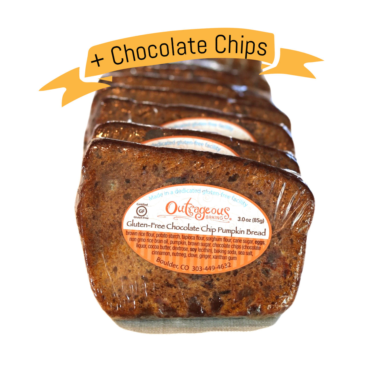 Pumpkin CHOCOLATE Chip Bread Pre-Sliced (8 pieces) | Outrageous Baking